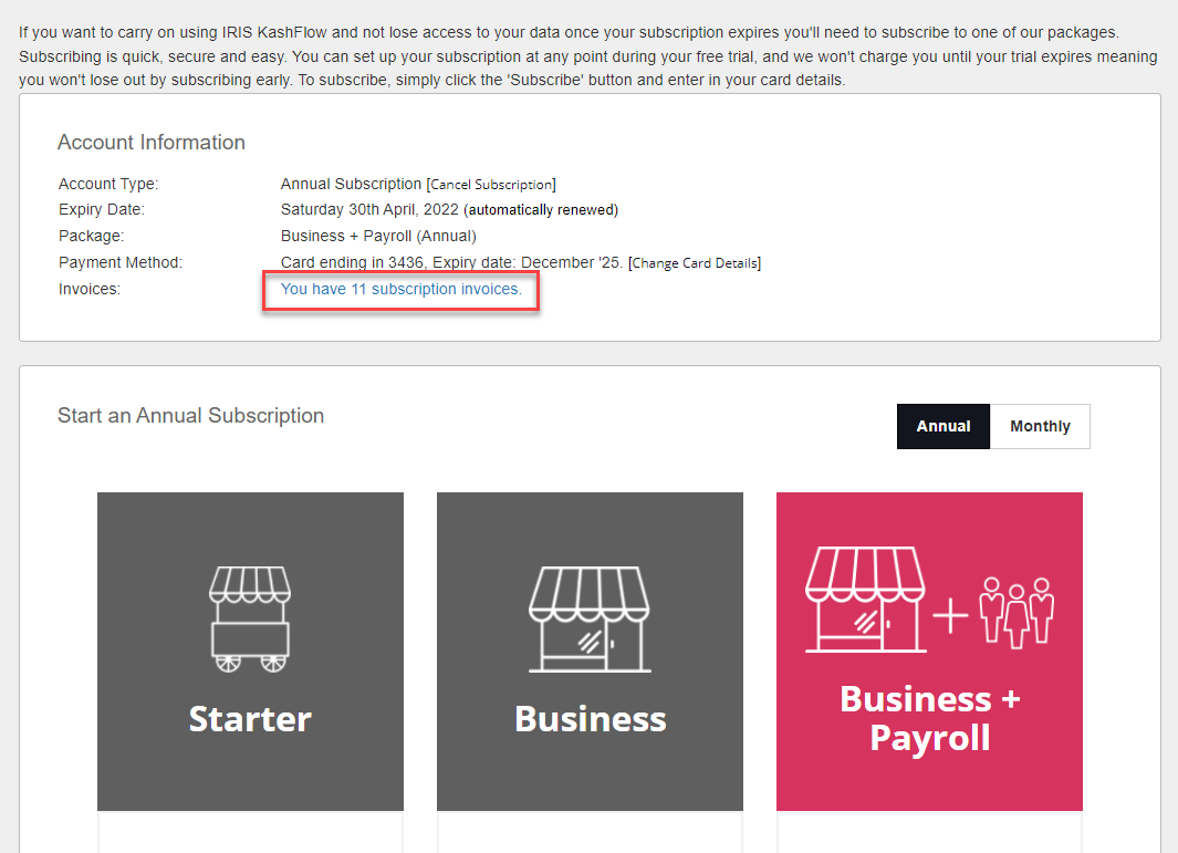 View subscription invoices