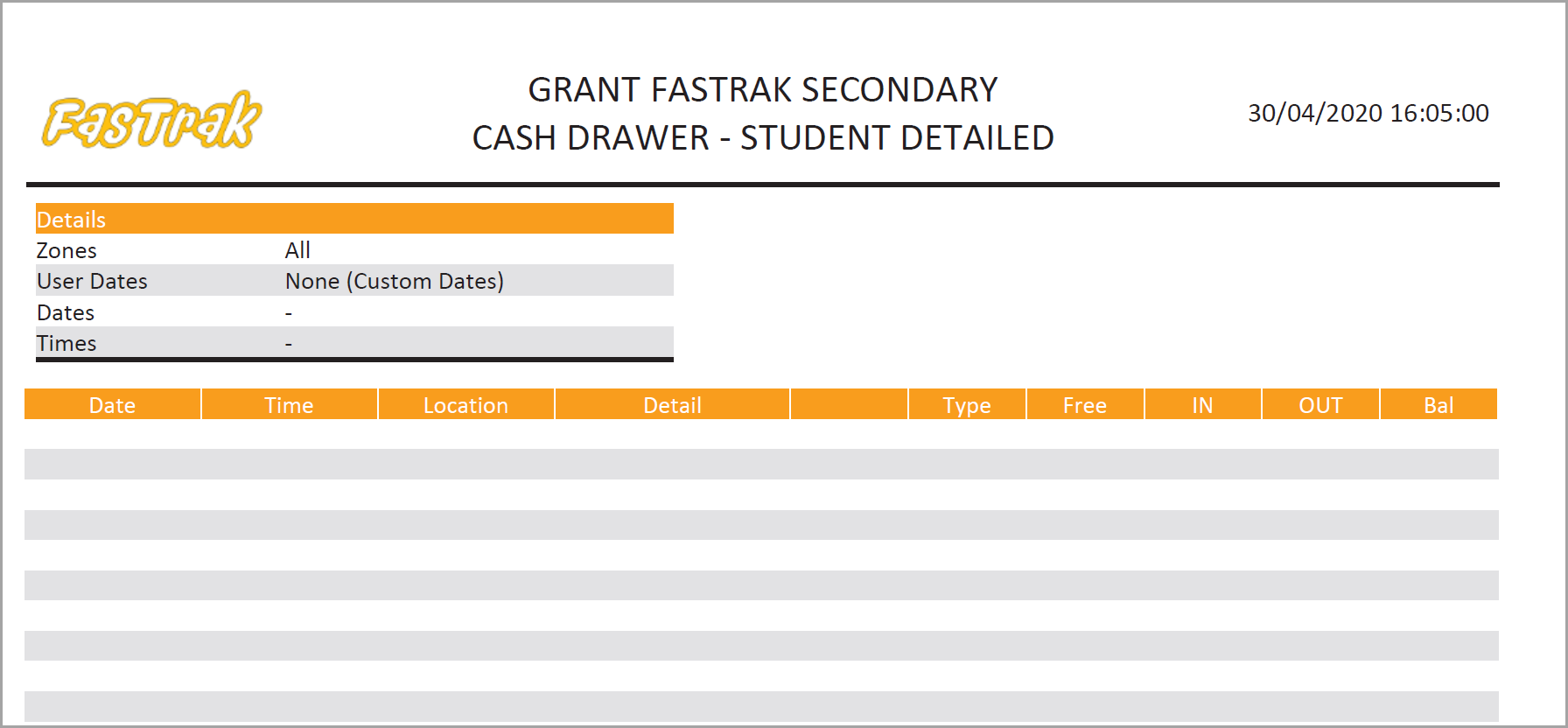 Cash Drawers Detailed Report Students