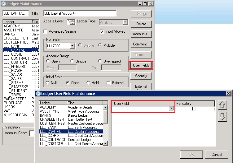 Adding User Fields to a Ledger
