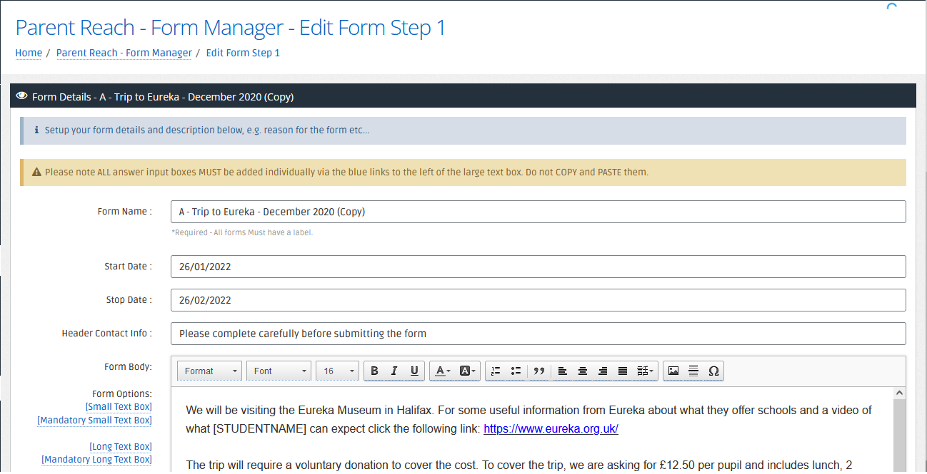 Preview Existing Forms