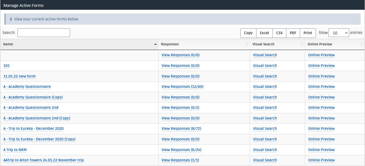 Preview Existing Forms