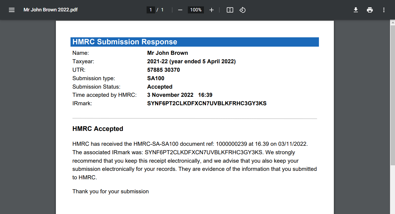 Tax Return Submission Receipt Tax Return Submission Receipt