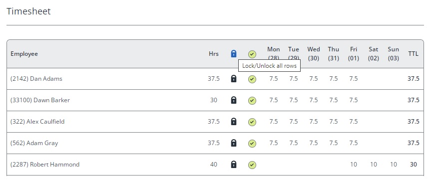 Lock individual timesheets