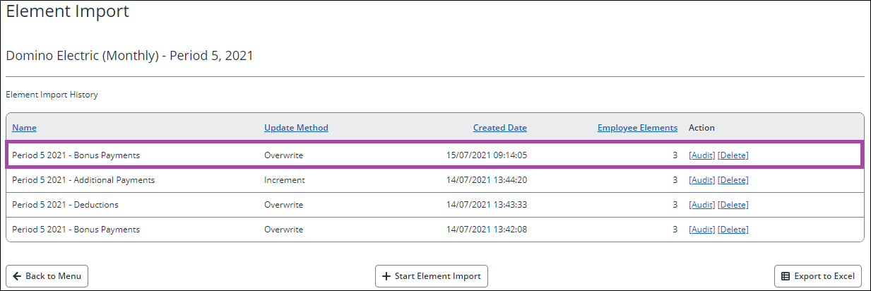 Adding an Element Import