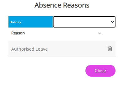 Link an Absence Reason to an Absence Type - admin