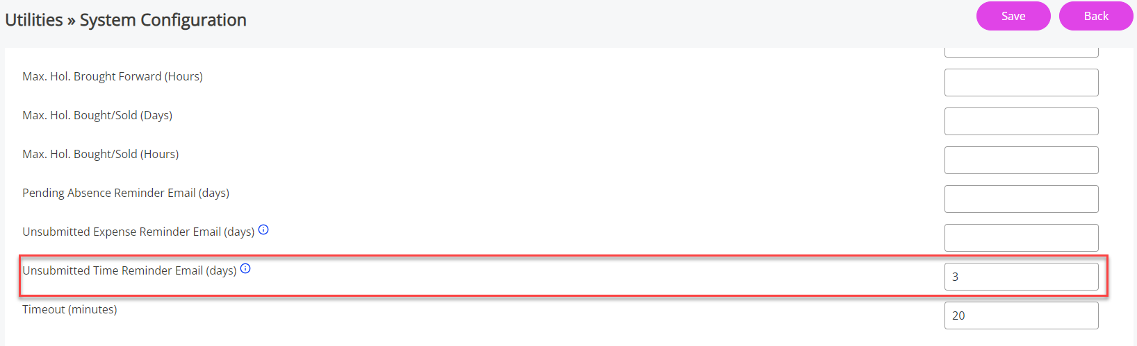 Set up an Email Alert for pending Time Entries