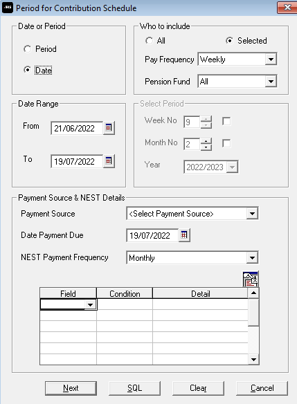 NEST – Contribution Schedule