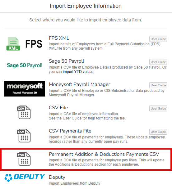 Importing Permanent additions and deductions