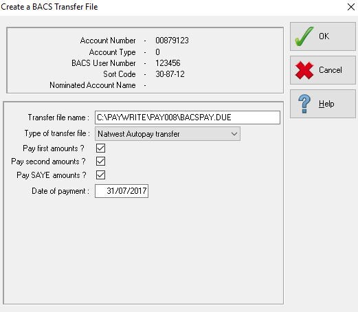 Creating a BACS transfer file