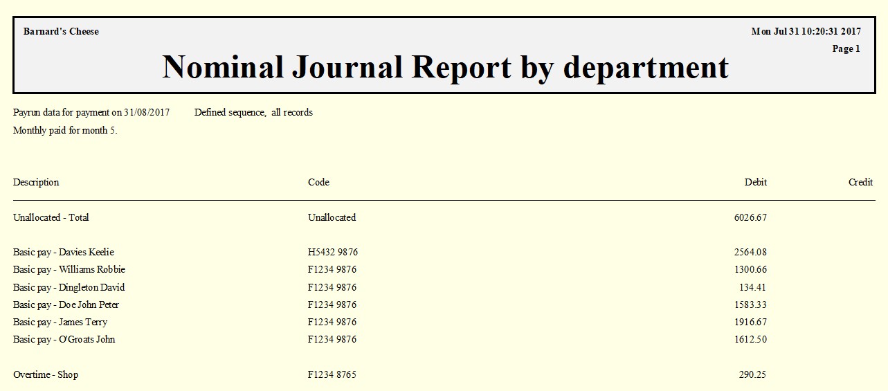 Produce a journal nominal transfer file