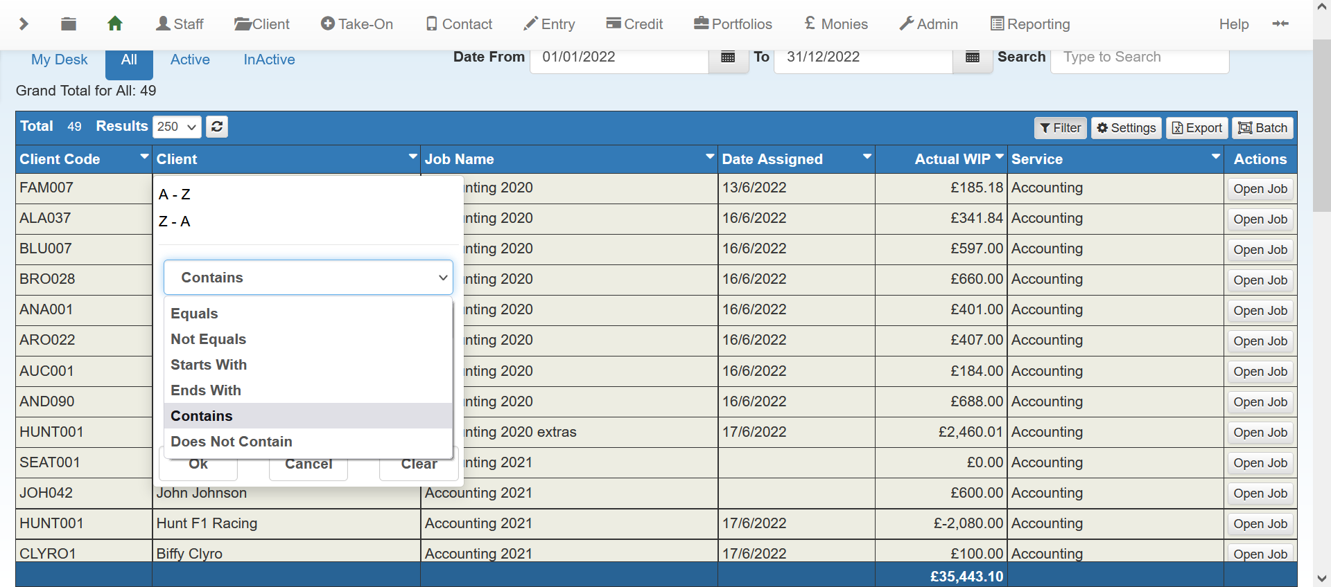 Filtering grid data